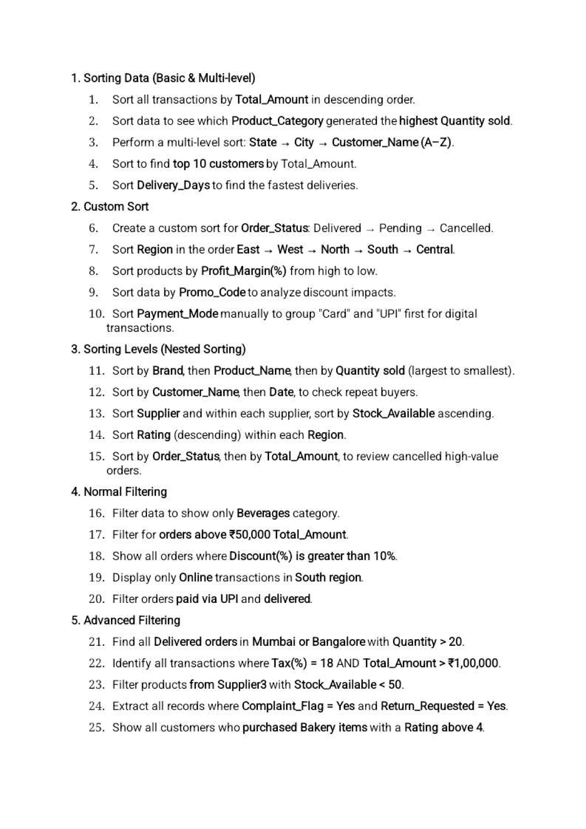 Excel Data Practice Sheet 1701: Sorting, Filtering & Analysis ...