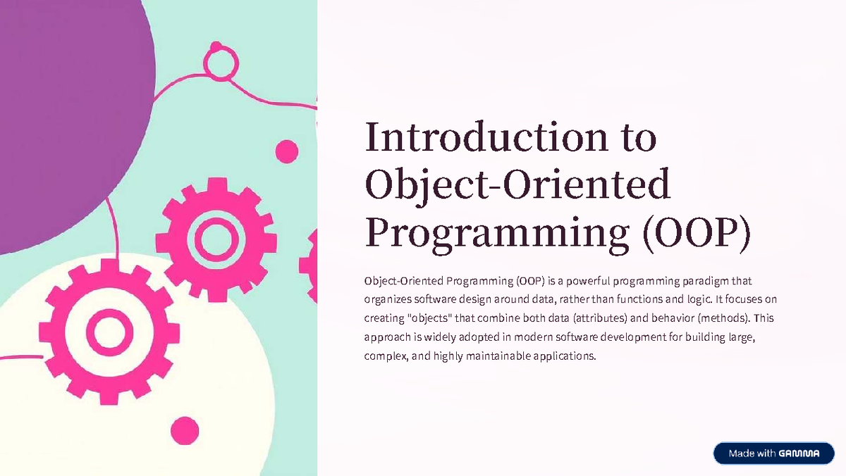 Introduction to OOP Concepts and Principles (CS101) - Studocu