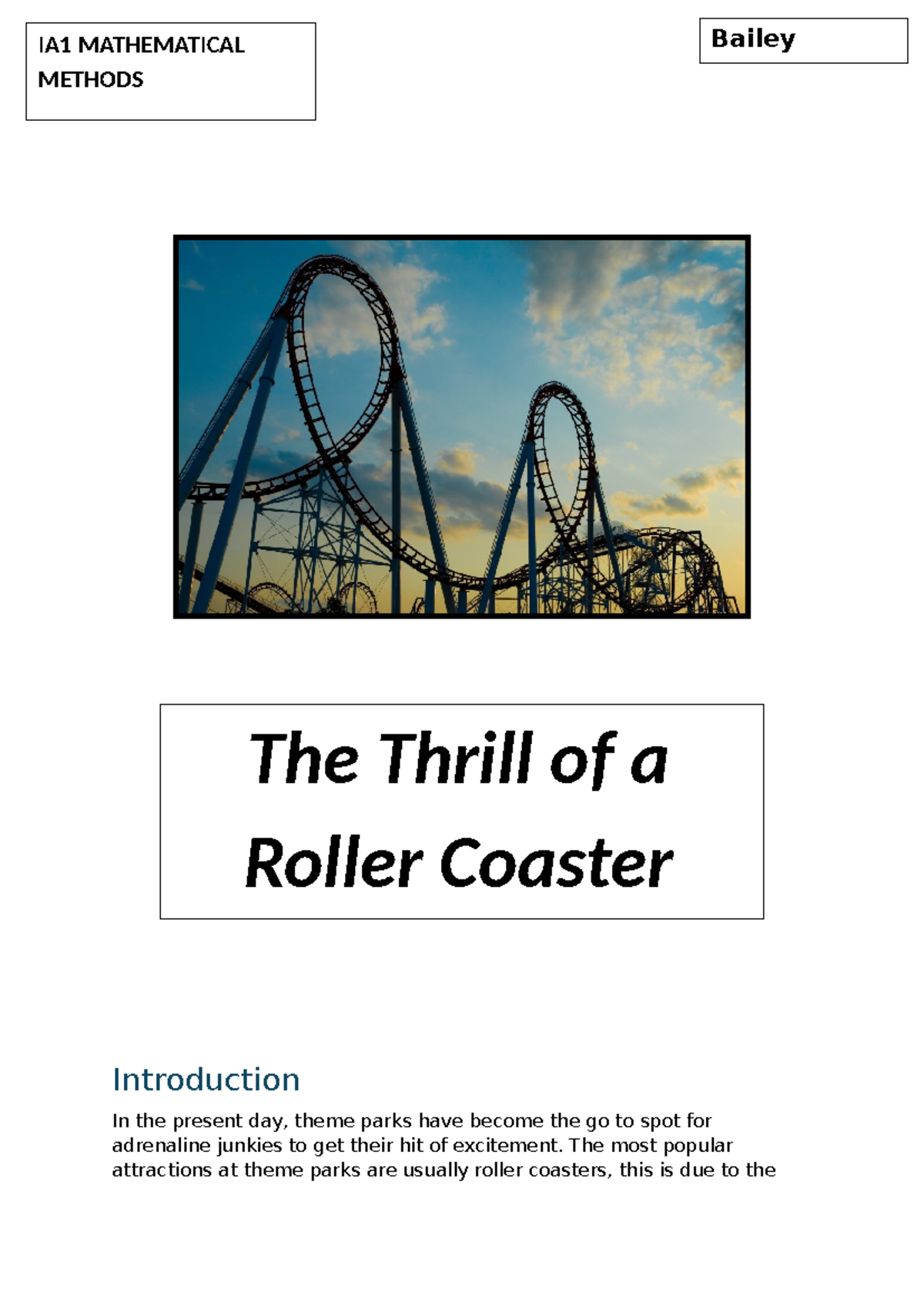 Mathematical Methods IA1: Designing a Thrilling Roller Coaster Model ...