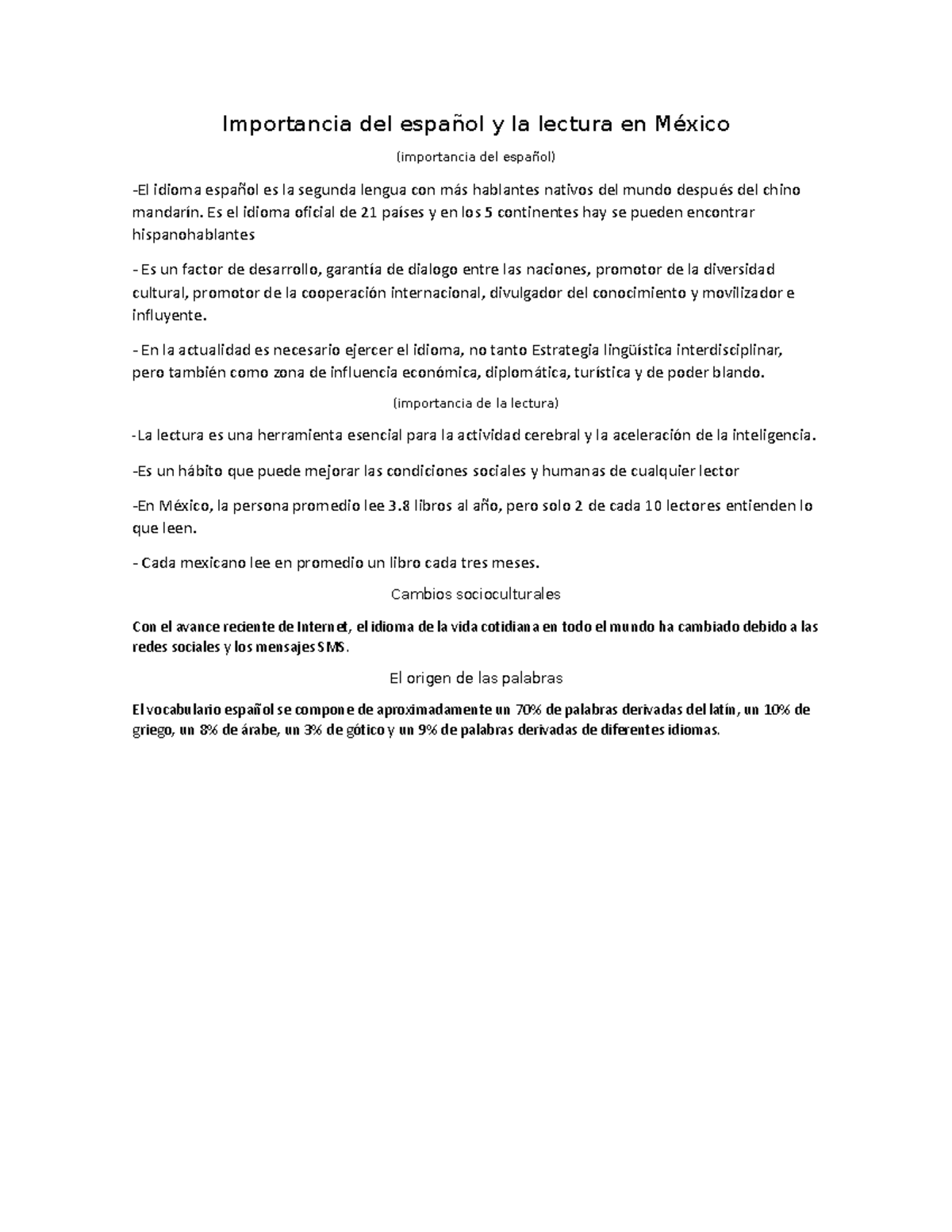 Importancia del Español y la Lectura en México - Análisis Cultural ...
