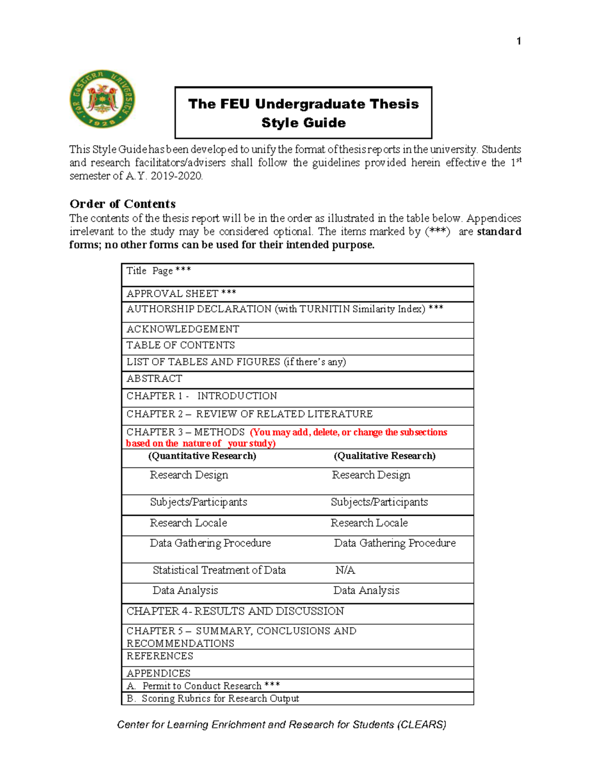FEU Undergraduate Thesis Style Guide: Formatting & Submission Guidelines - Studocu