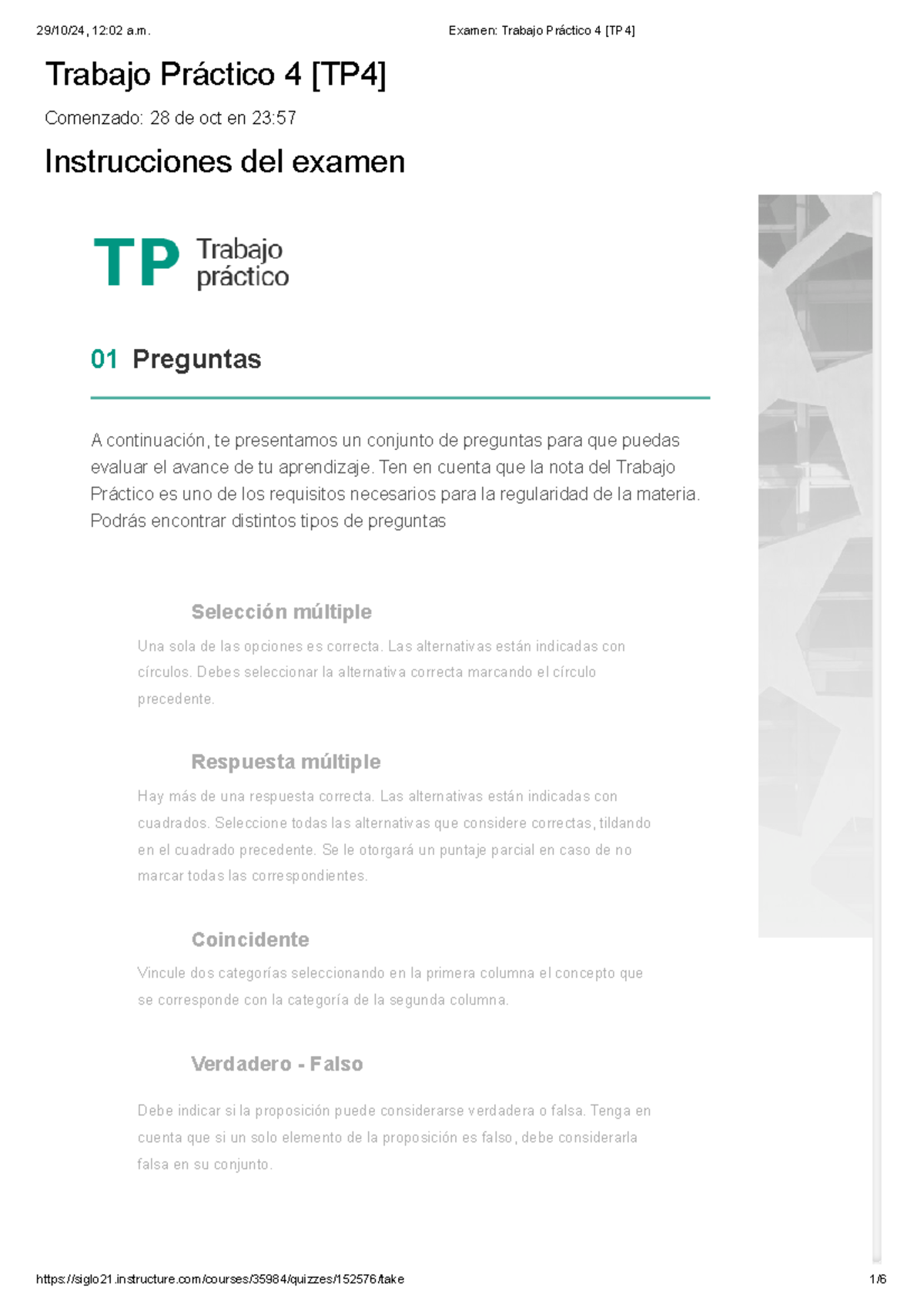 Examen Trabajo Práctico 4 (TP4): Preguntas y Respuestas Clave - Studocu