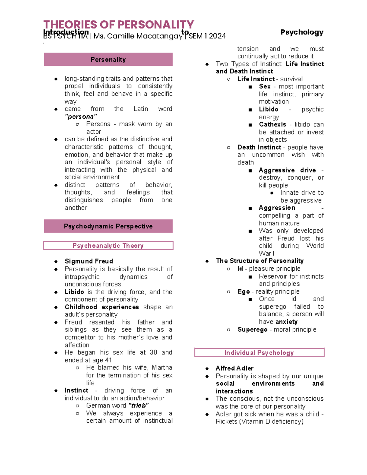 Theories OF Personality - THEORIES OF PERSONALITY Introduction to ...