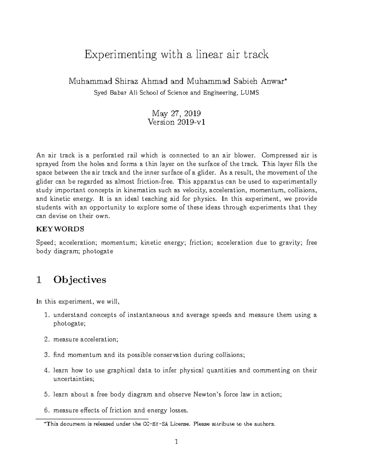Experimenting with Linear Air Track - Physics Lab Notes (PHLX 101 ...