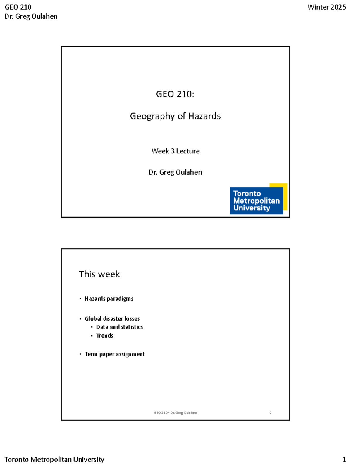 GEO 210 W2025: Week 3 Lecture on Hazards Paradigms and Trends - Studocu