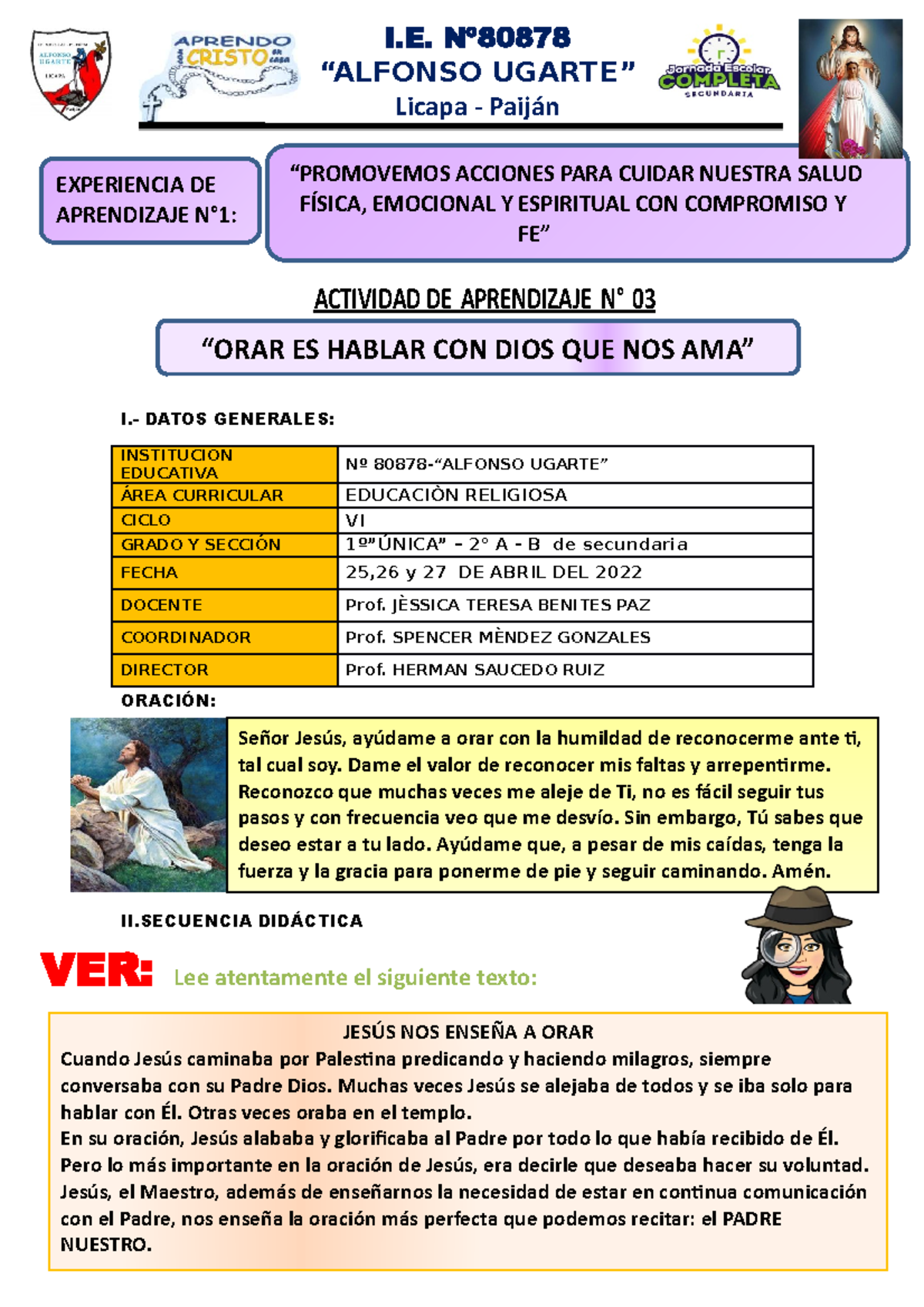 04 - Actividad 3-LA Oracion - ACTIVIDAD DE APRENDIZAJE N° 03 I.- DATOS ...