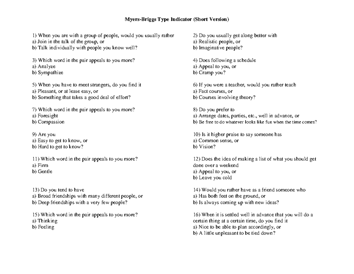 MBTI Short Version - 7. Literature that stimulate critical thinking ...