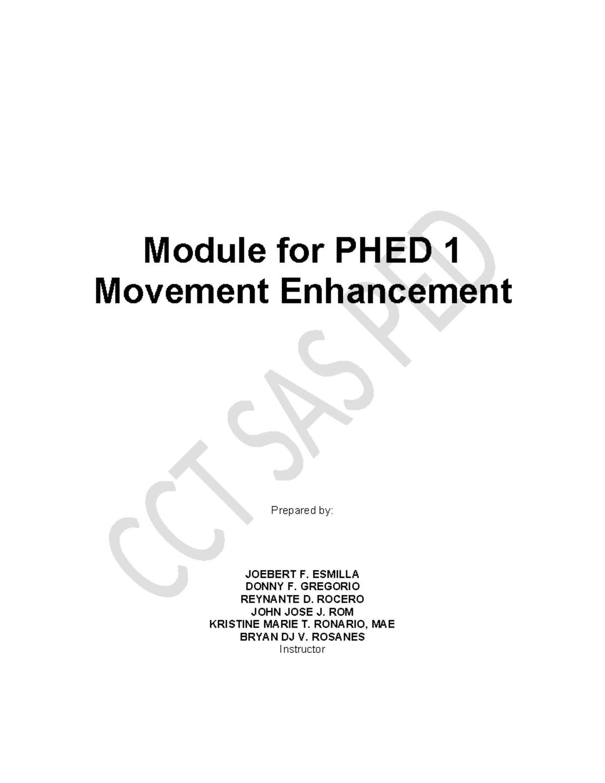 PHED-1-Module - Module for PHED 1 Movement Enhancement Prepared by ...