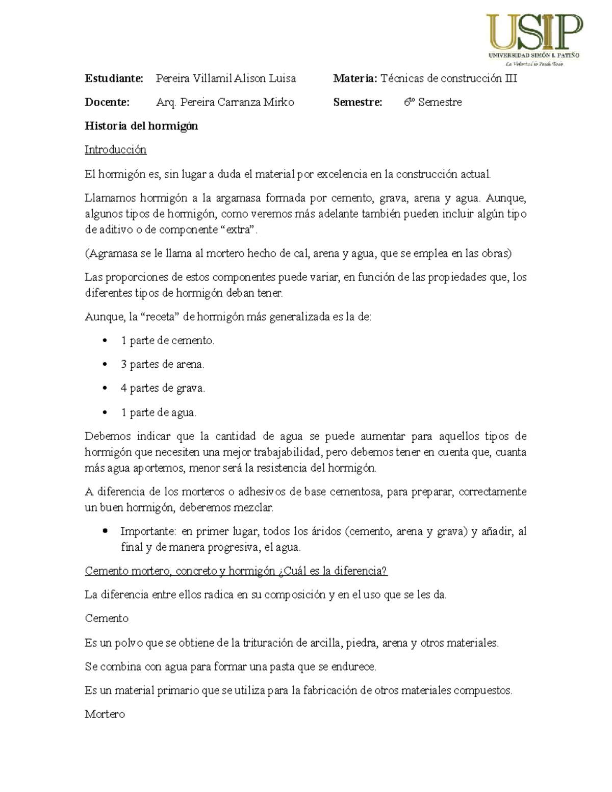 Técnicas de Construcción III: Historia y Tipos de Hormigón - Alison Pereira - Studocu