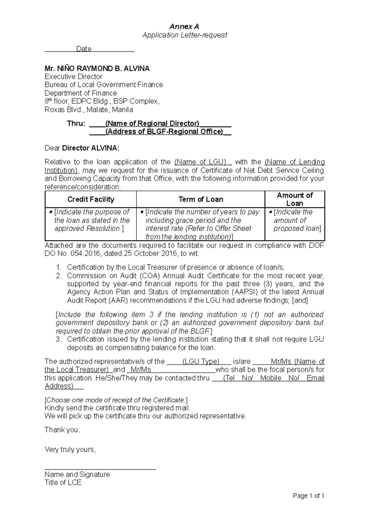 Annex A: Sample Application Letter-Request for Loan Certificate - Studocu