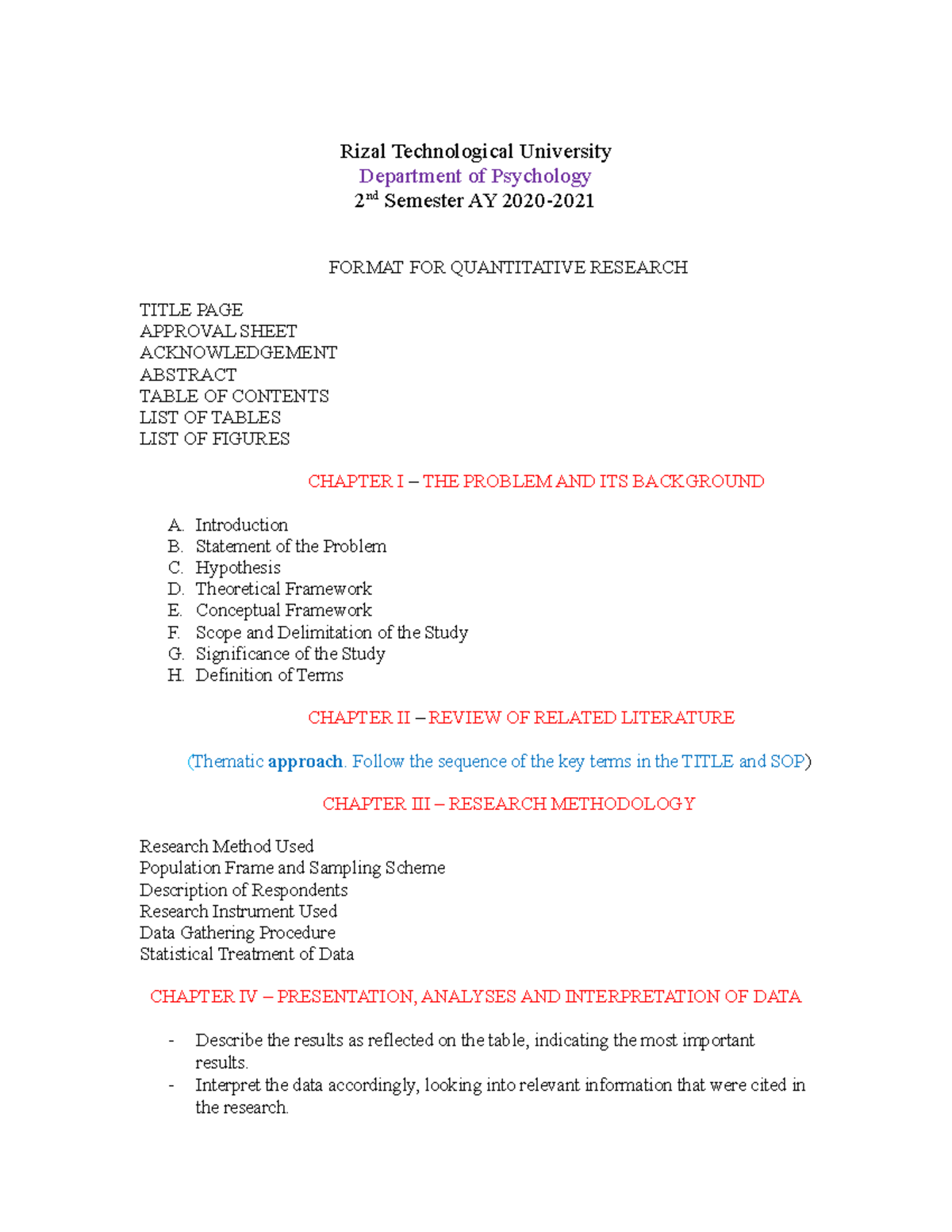 Approved Quantitative & Qualitative Research Format - AY 2020-2021 ...