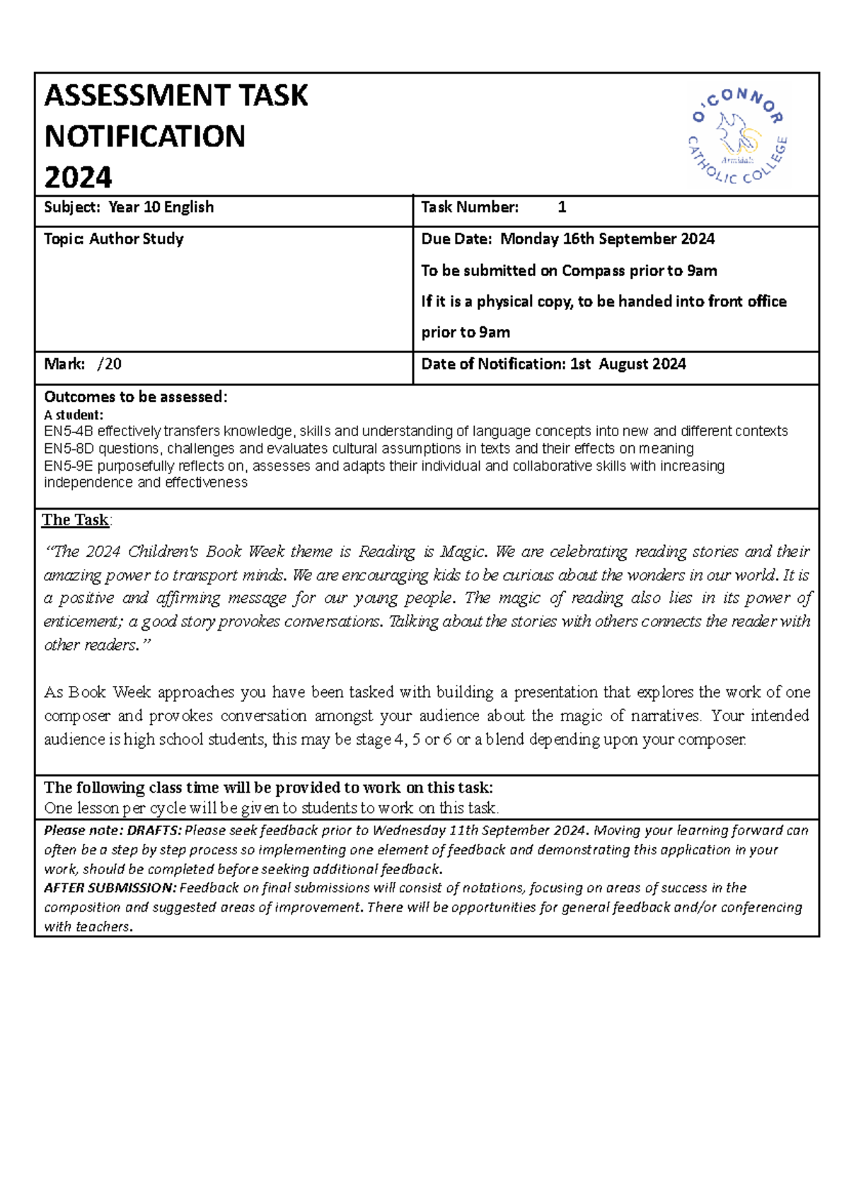 Year 10 English Author Study Presentation Task - 2024 - Studocu