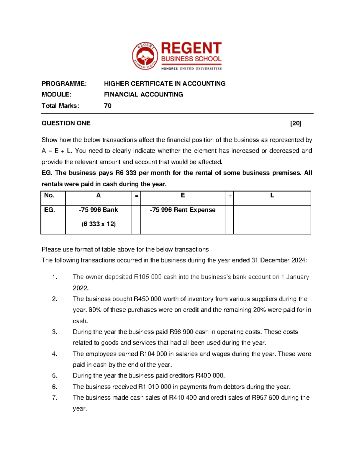 Hcacc Financial Accounting Assignment - PROGRAMME: HIGHER CERTIFICATE ...