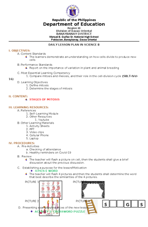 stages of mitosis - DETAILED SCIENCE LESSON PLAN TEACHER: MA. MELISSA P ...