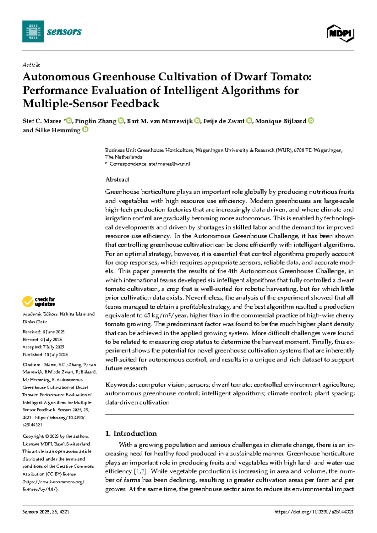 Autonomous Greenhouse Cultivation of Dwarf Tomato: Performance ...