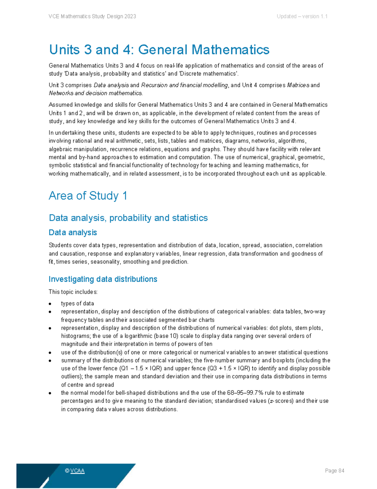 VCE Mathematics Study Design 2023: Units 3 & 4 Overview - Studocu