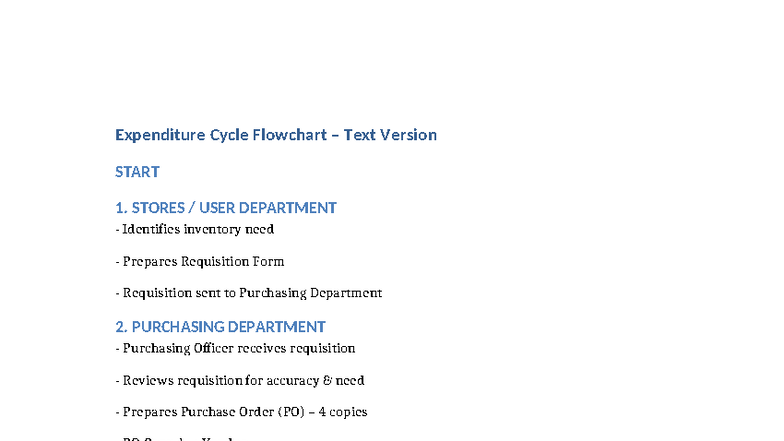 Expenditure Cycle Flowchart Overview and Process Steps - Studocu