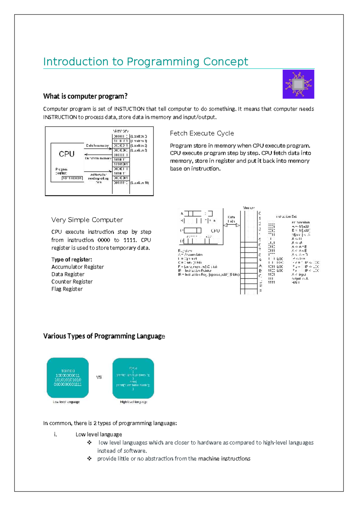 Chapter 1 - Introduction to Programming Concepts (CS101 Lecture) - Studocu