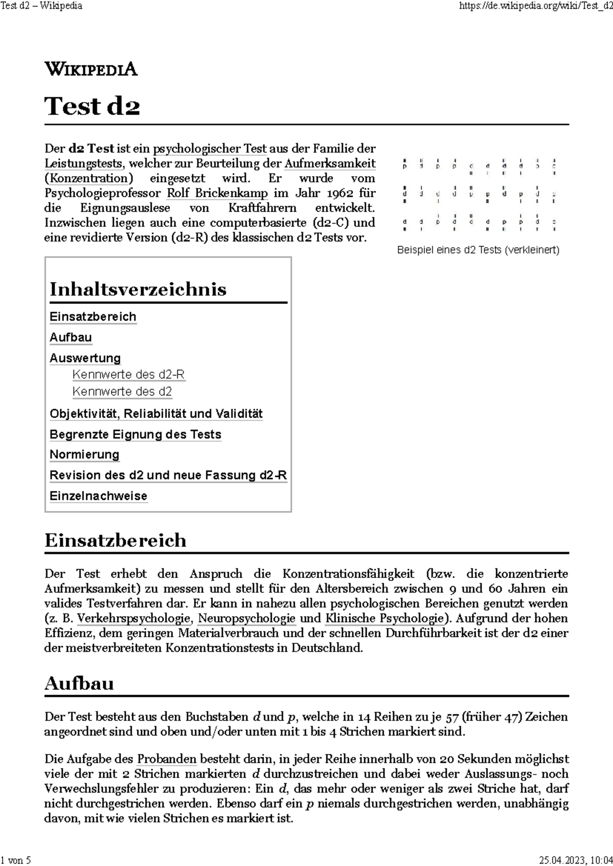 d2 Test - Psychologischer Konzentrationstest und seine Normierungen ...