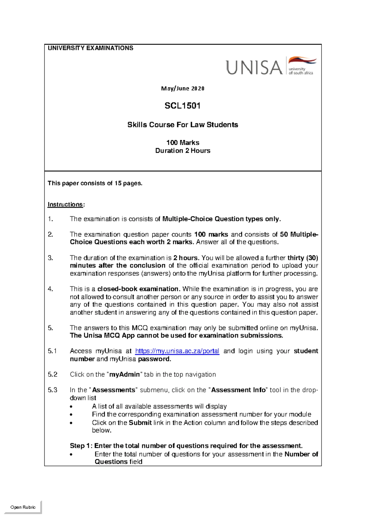 May June 2020 SCL - Previous question paper - UNIVERSITY EXAMINATIONS ...