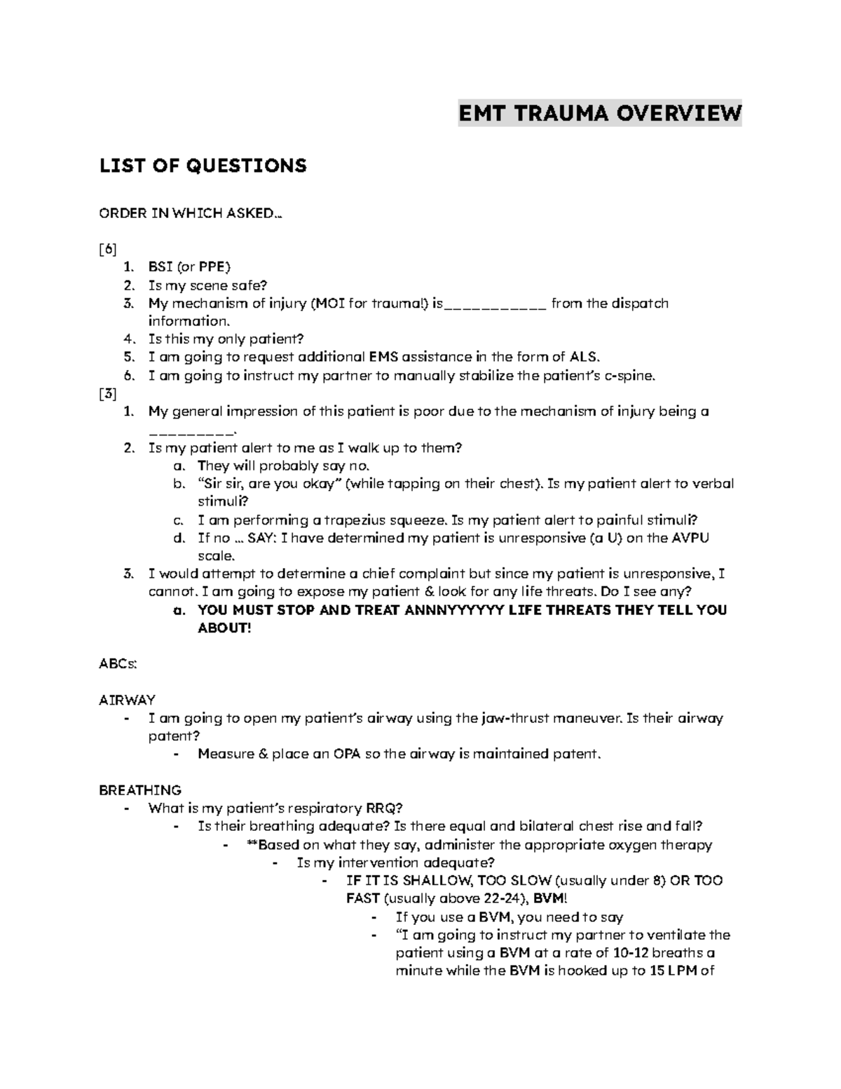 EMT 101: Medical Trauma Overview & Patient Assessment Guide - Studocu