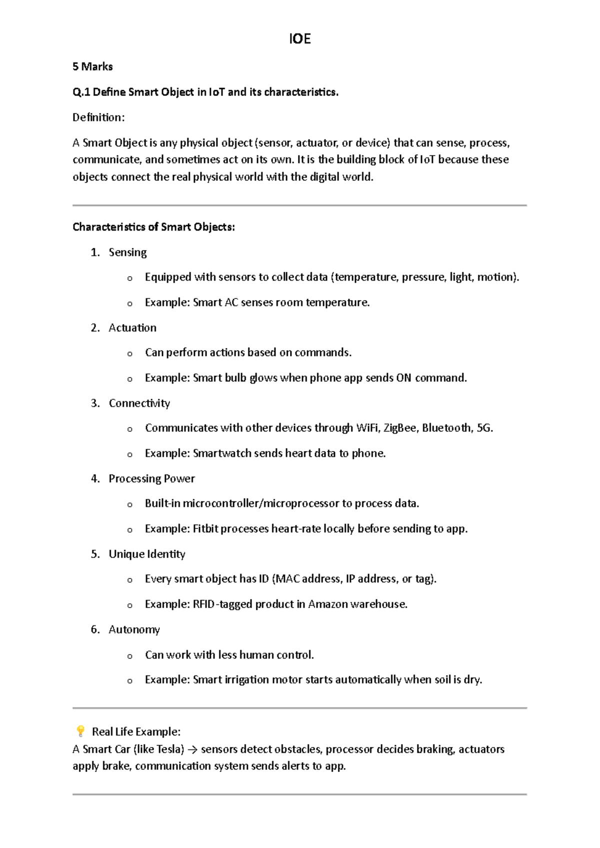 IOE IAT-1 Study Notes: Smart Objects, IoT Characteristics & More - Studocu