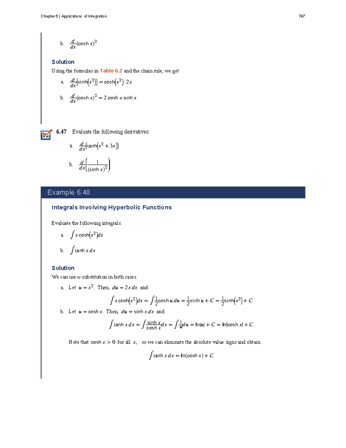 Chapter 6: Applications of Integration - Hyperbolic Functions Solutions ...