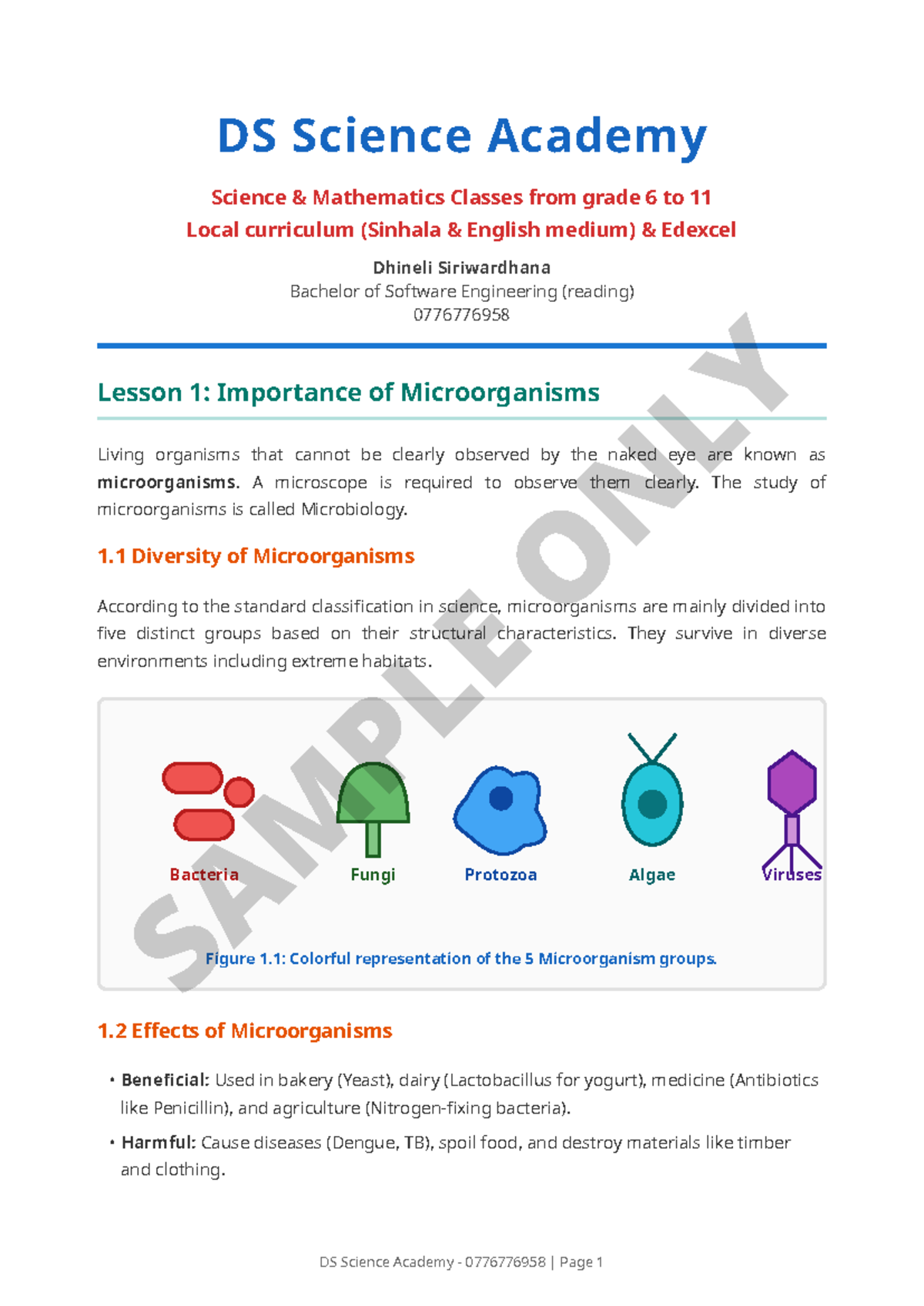 DS Science Academy Lesson 1 & 2: Microorganisms & Animal Classification ...