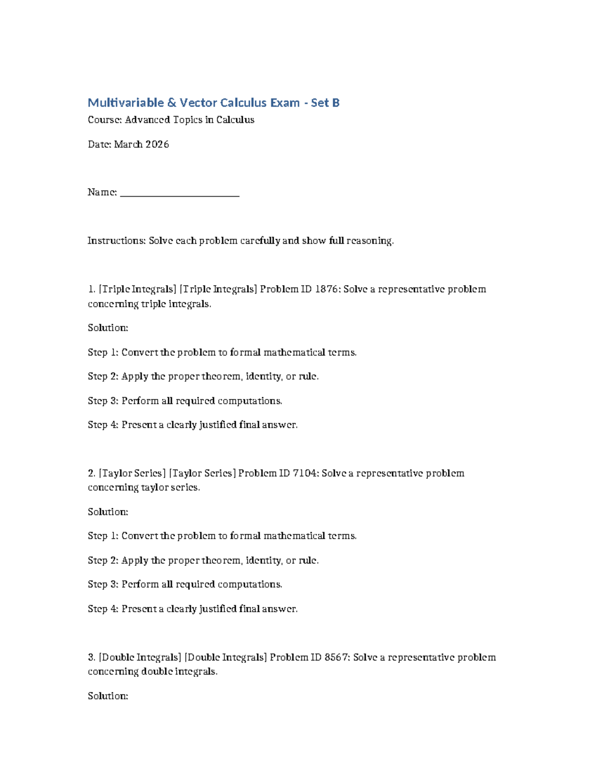 Math 6071 Multivariable Vector Calculus Exam Set B Solutions - Studocu