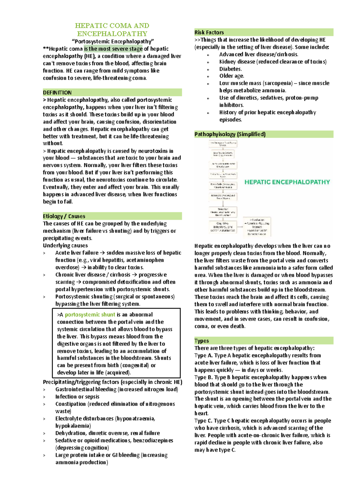 HEPATIC ENCEPHALOPATHY: Understanding Coma and Its Causes - Studocu