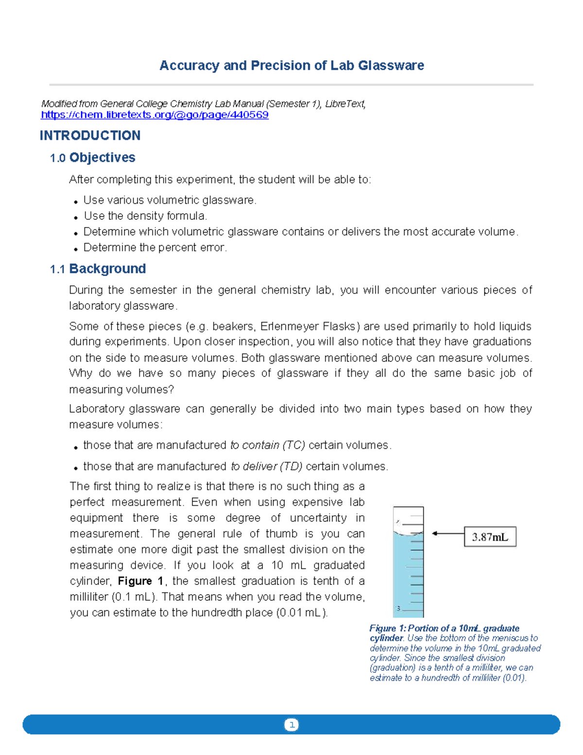 Accuracy and Precision of Lab Glassware (CHEM 101, Lab Manual) - Studocu