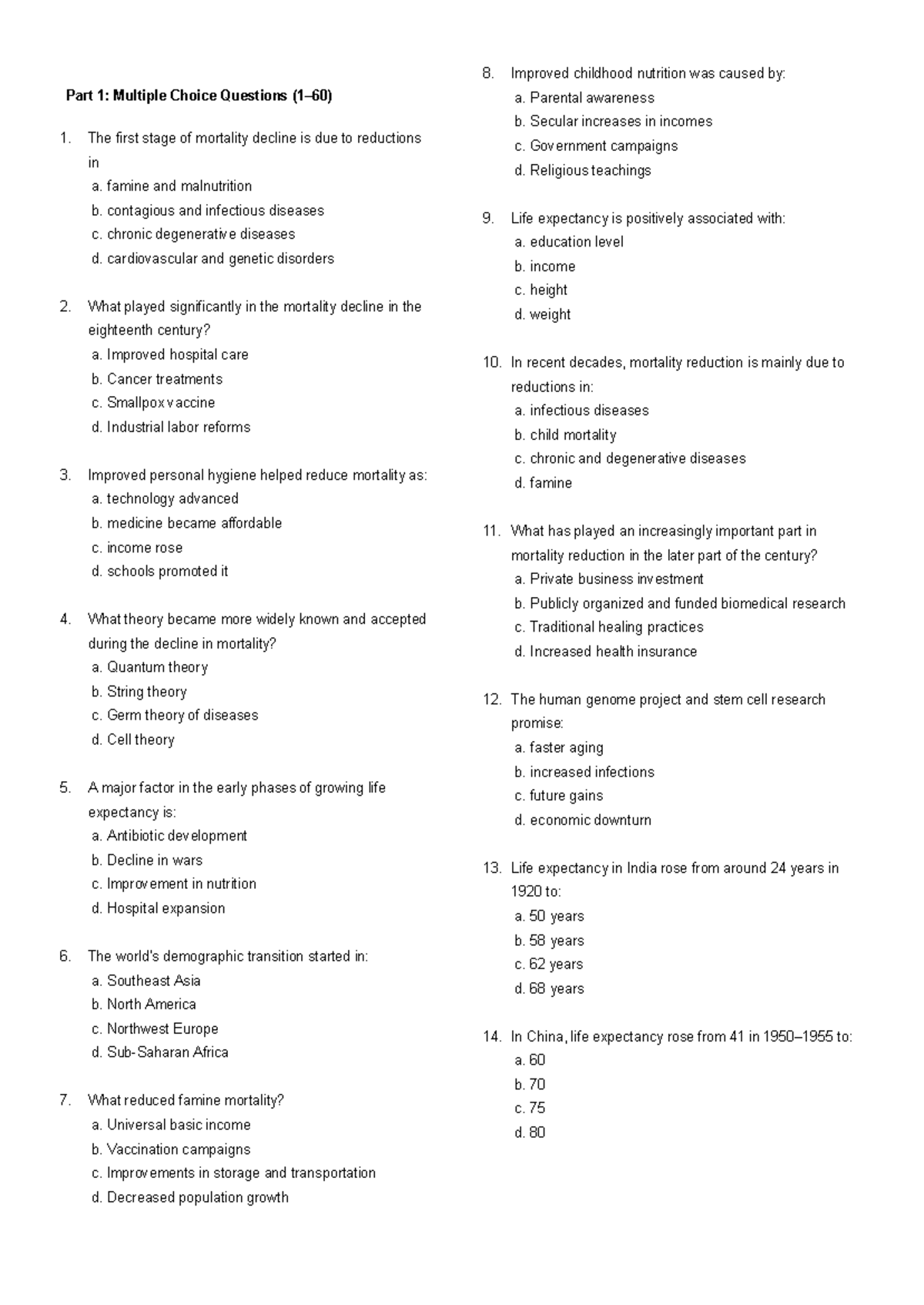 TCWD Finals Reviewer: Improved Childhood Nutrition & Mortality Decline ...