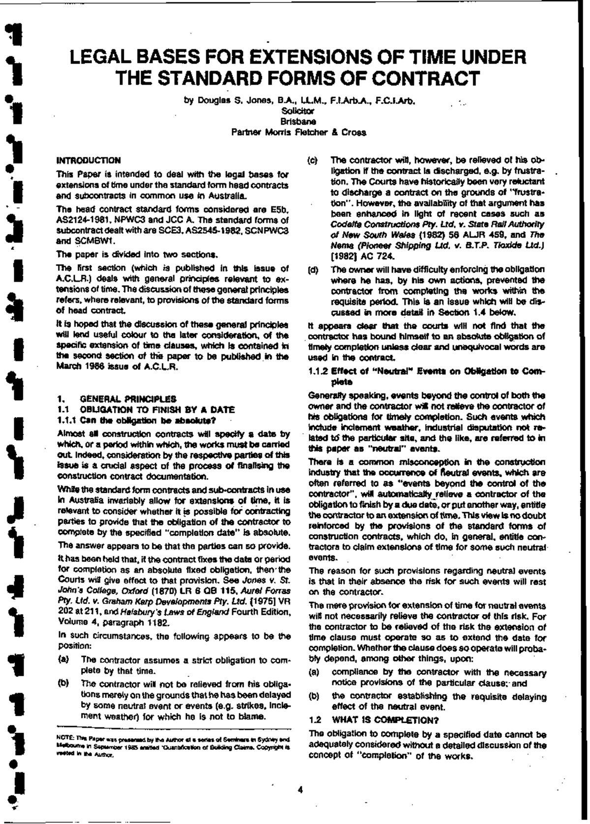 Legal Bases for Extensions of Time in Construction Contracts (LAW 101 ...