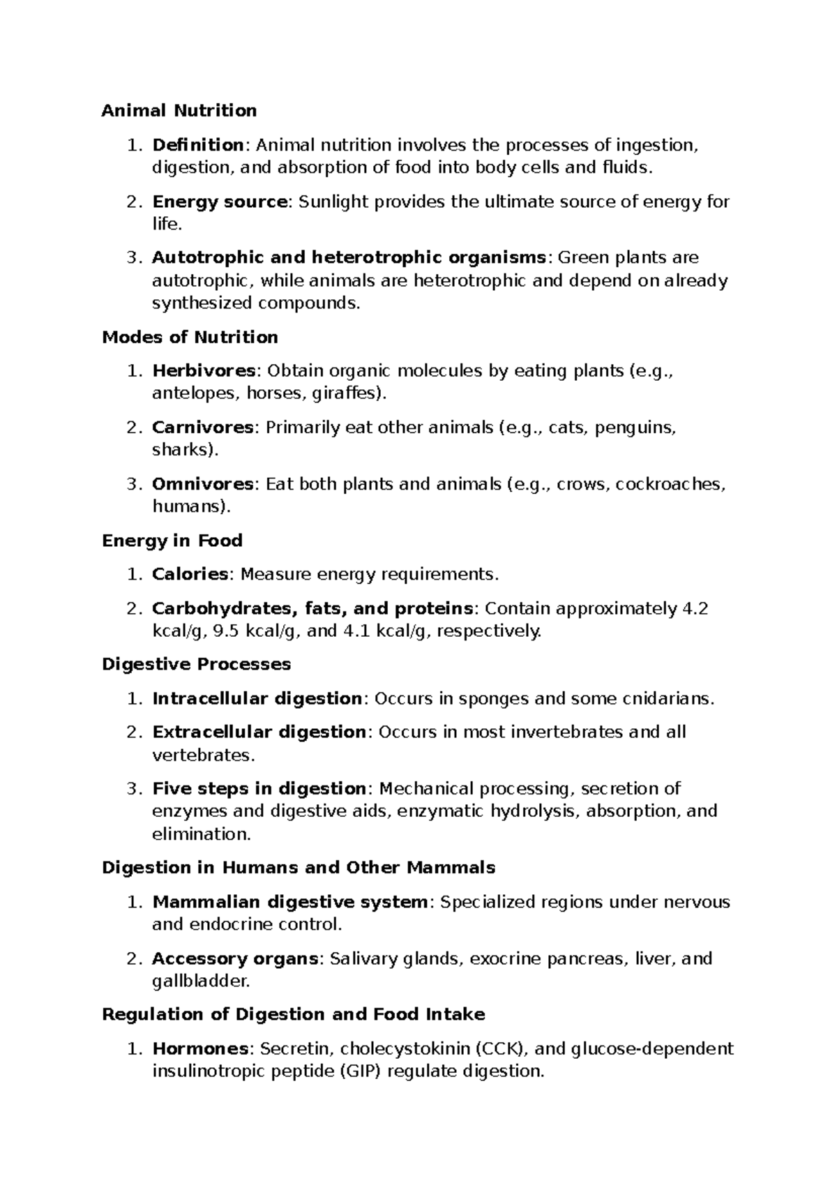 Chapter 47: Animal Nutrition Overview and Digestive Processes - Studocu