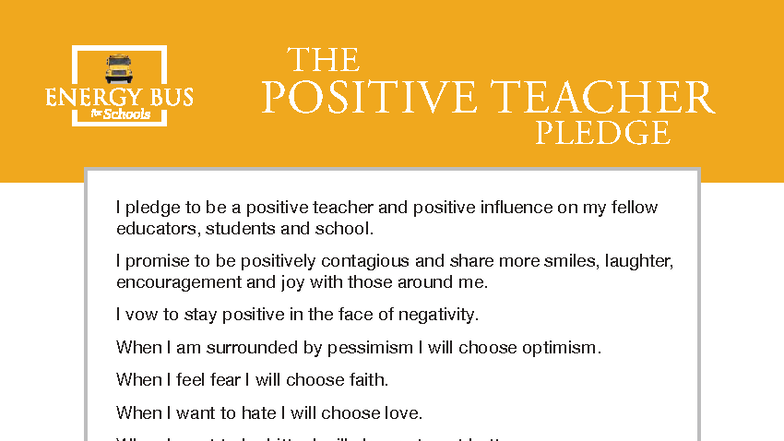 Positive Teacher Pledge: Commitment to Positivity in Education DL - Studocu