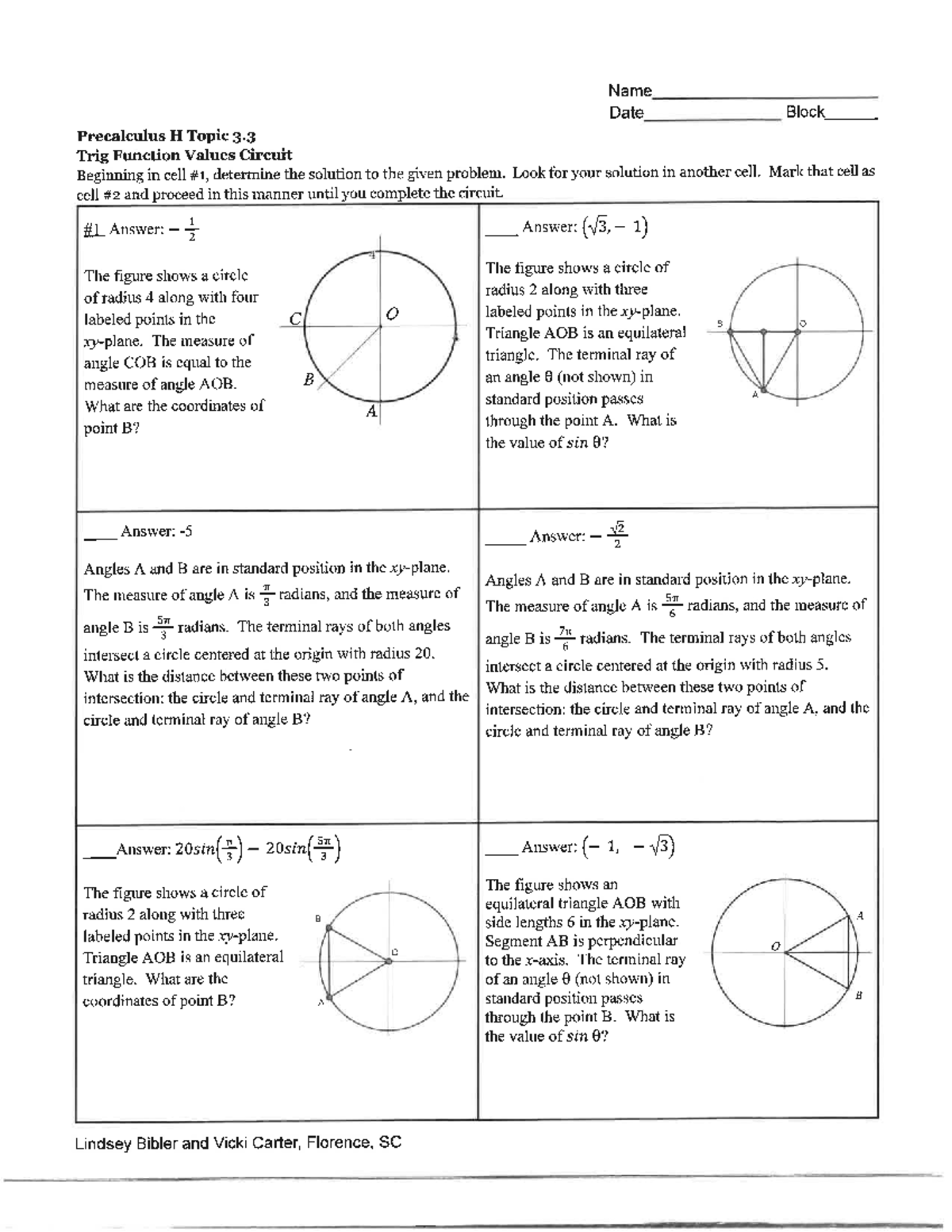 Precalculus H 3.3 Trig Function Values Circuit Review - Studocu