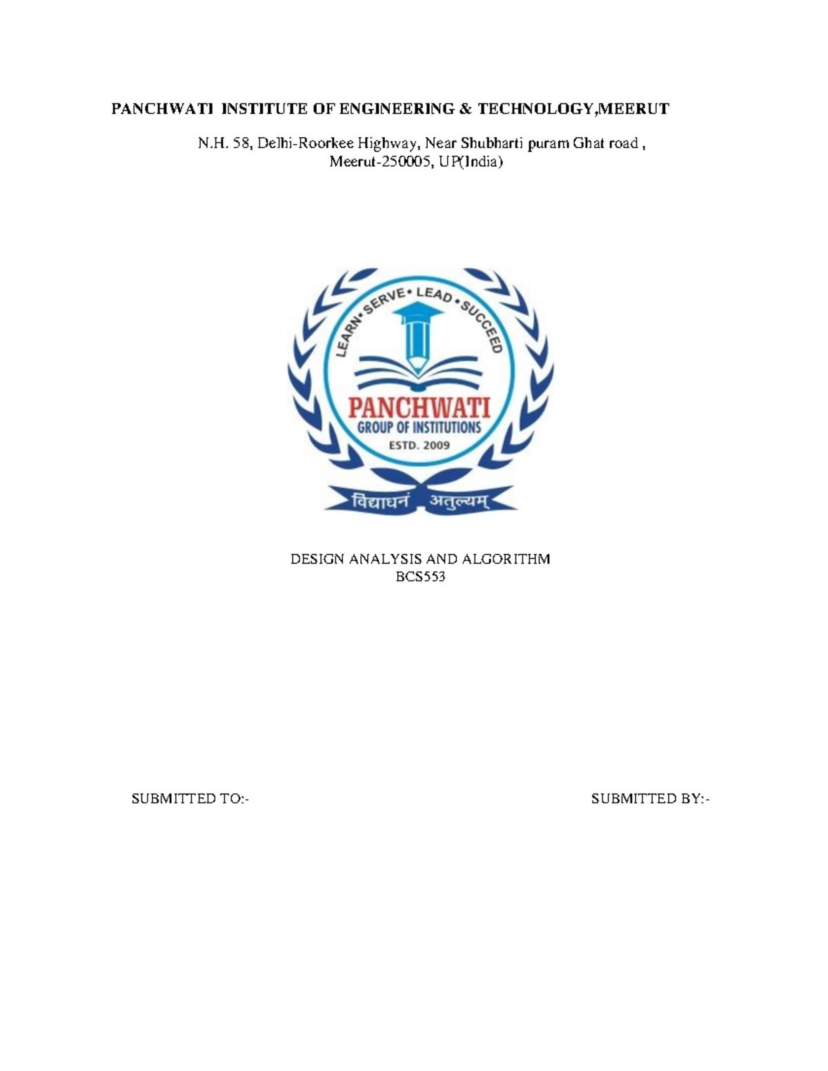 DAA LAB FILE BCS553: Design Analysis & Algorithms Programs - Studocu