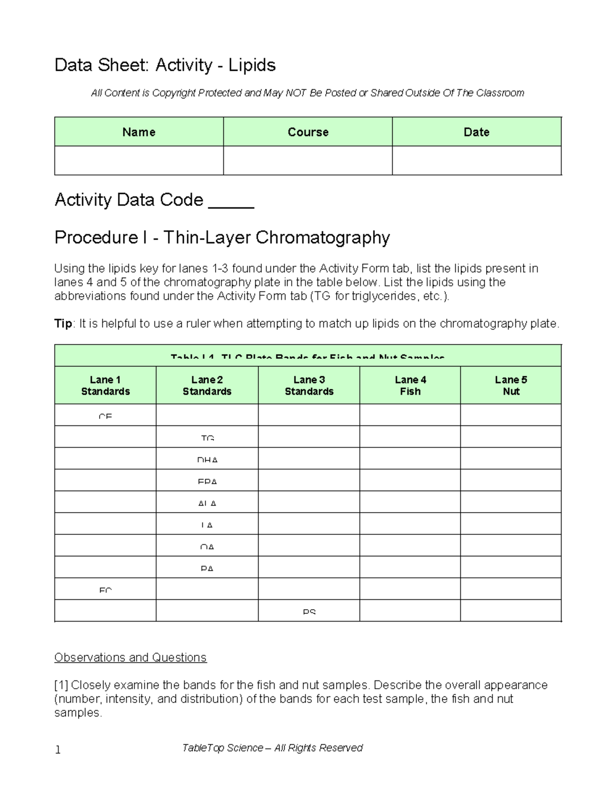 Lipids Lab 4 - Thin-Layer Chromatography & Unsaturation Testing - Studocu