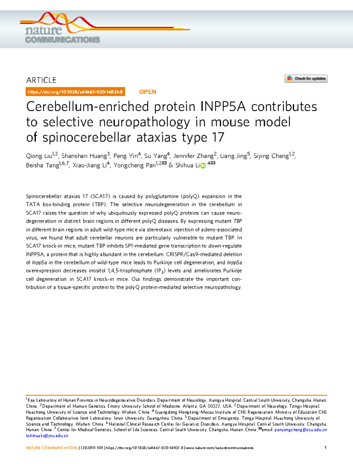 New Insights into INPP5A's Role in SCA17 Pathology: AAV-TBP Research ...