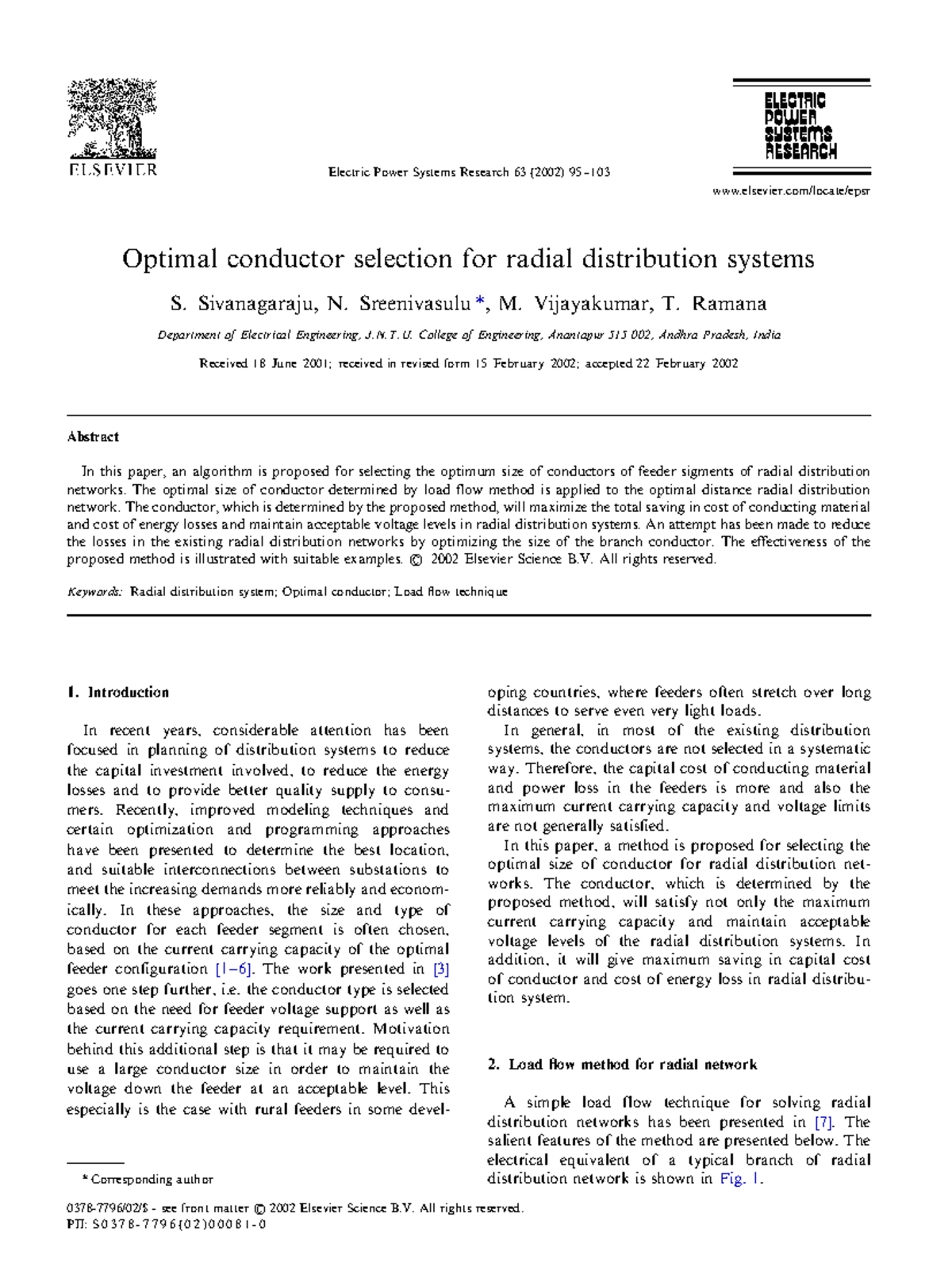 Optimal Conductor Sizing for Radial Distribution Systems - EE 63 - Studocu
