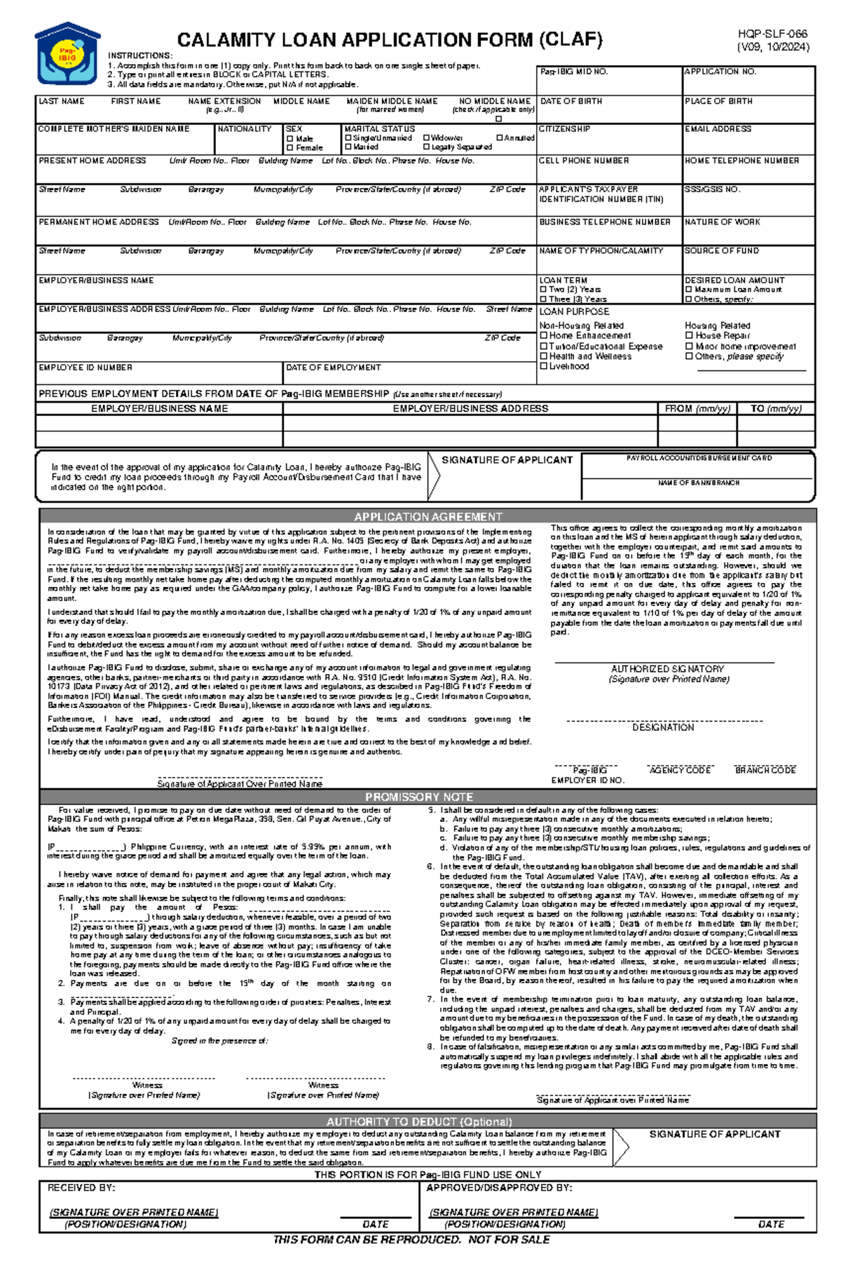 Calamity Loan Application Form (CLAF) - Pag-IBIG Fund Template - Studocu