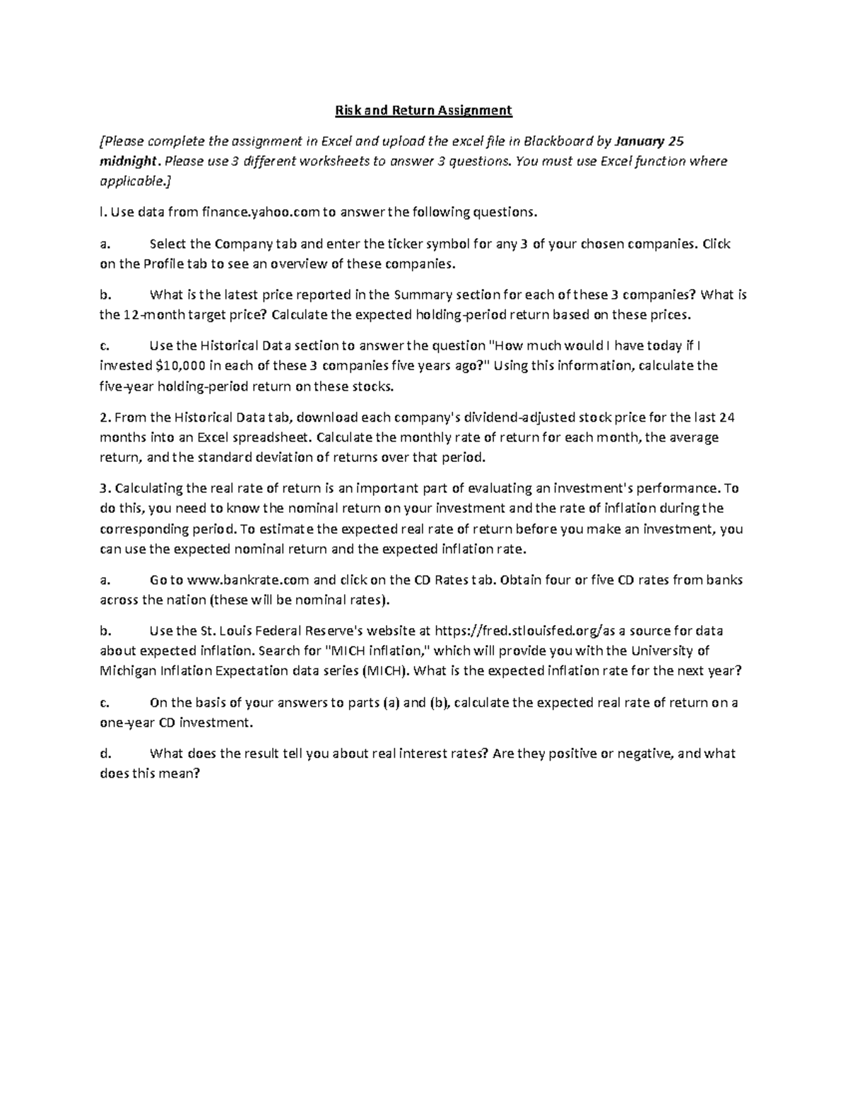 Risk and Return Assignment 1 - Risk and Return Assignment [Please ...