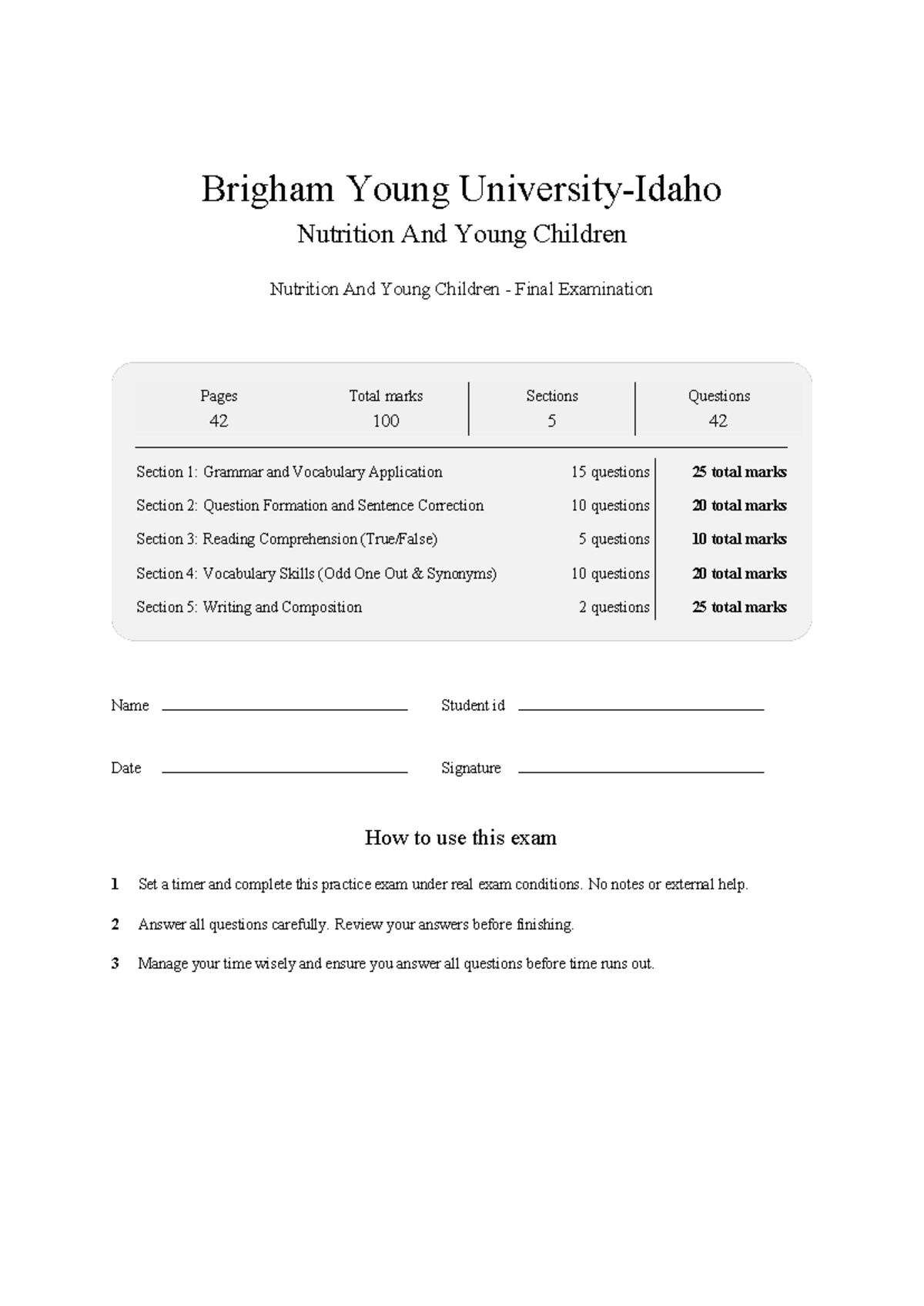 NUTR112 Nutrition and Young Children Final Exam Practice Test 2026 ...