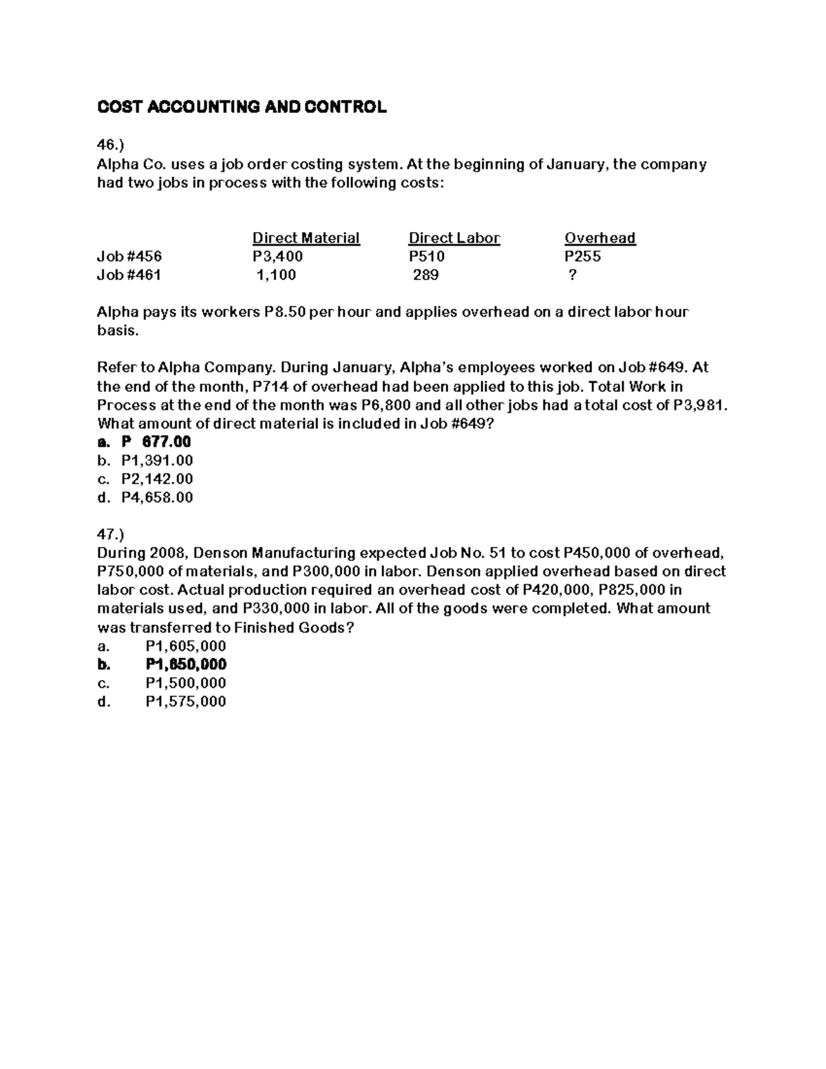 Cost Accounting and Control with Alpha Co.: Job Order Analysis - Studocu