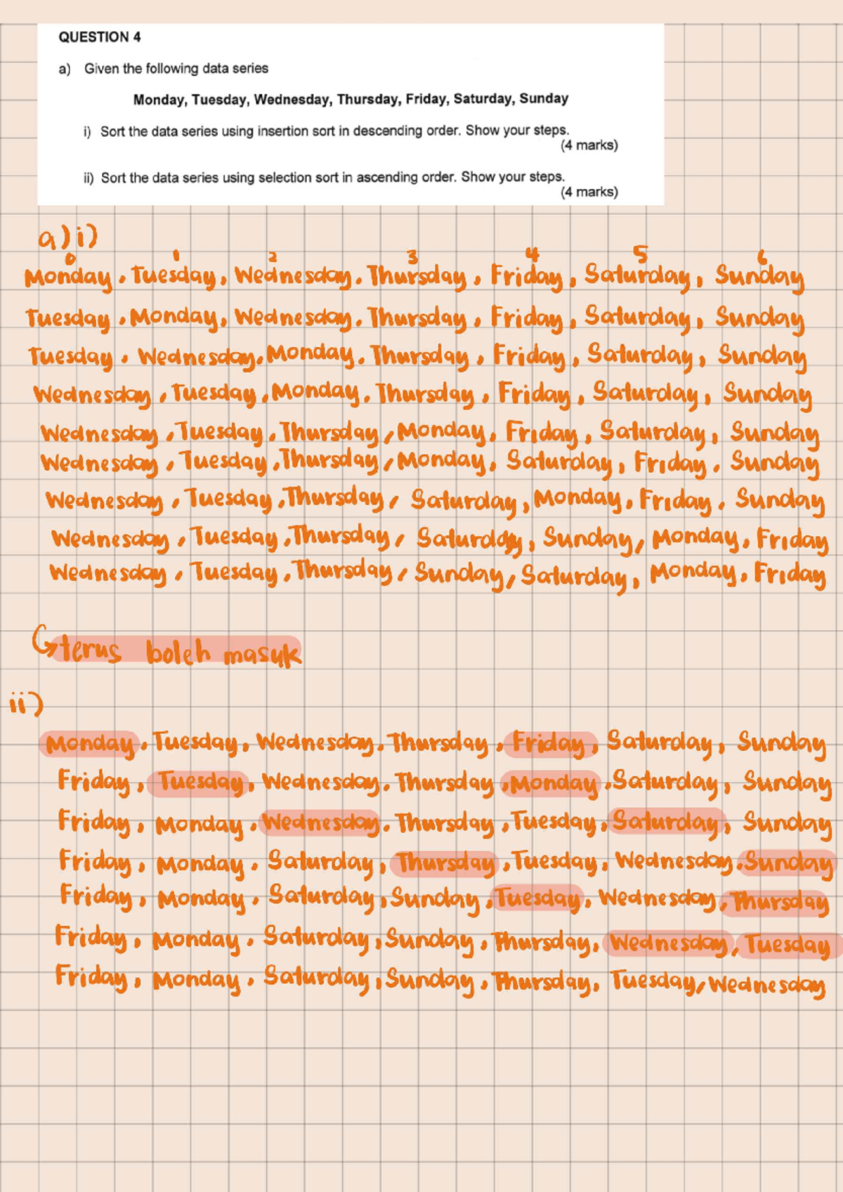 CSC508 - Sorting Techniques: Insertion, Selection, and Merge Sort Steps ...