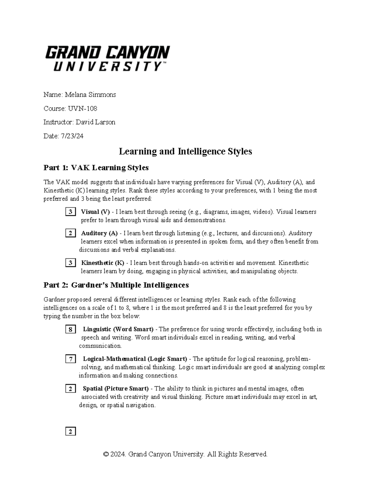Learning and Intelligence Styles - UVN-108 Course Summary - Studocu