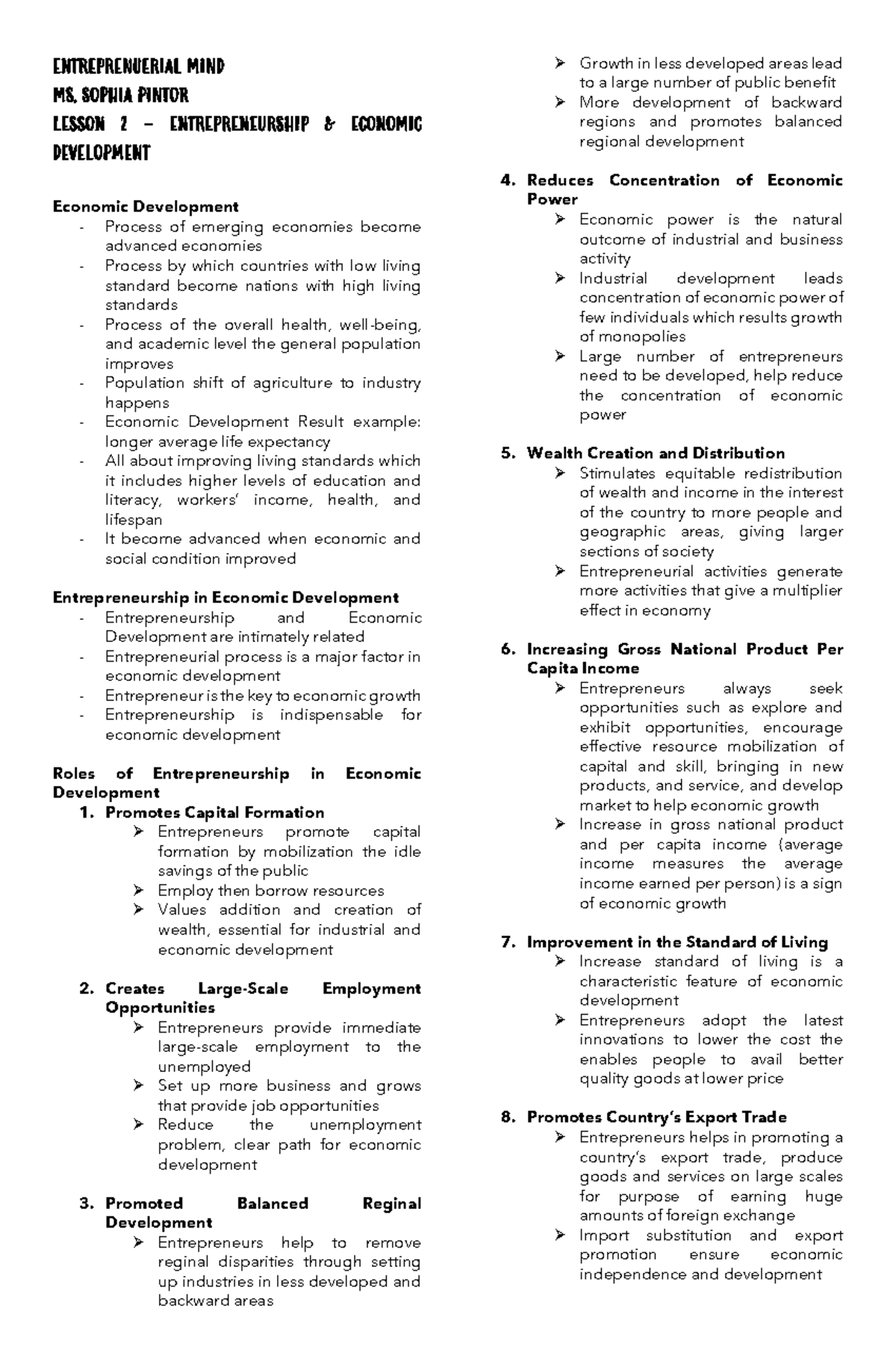 Lesson 2: The Role of Entrepreneurship in Economic Development - Studocu