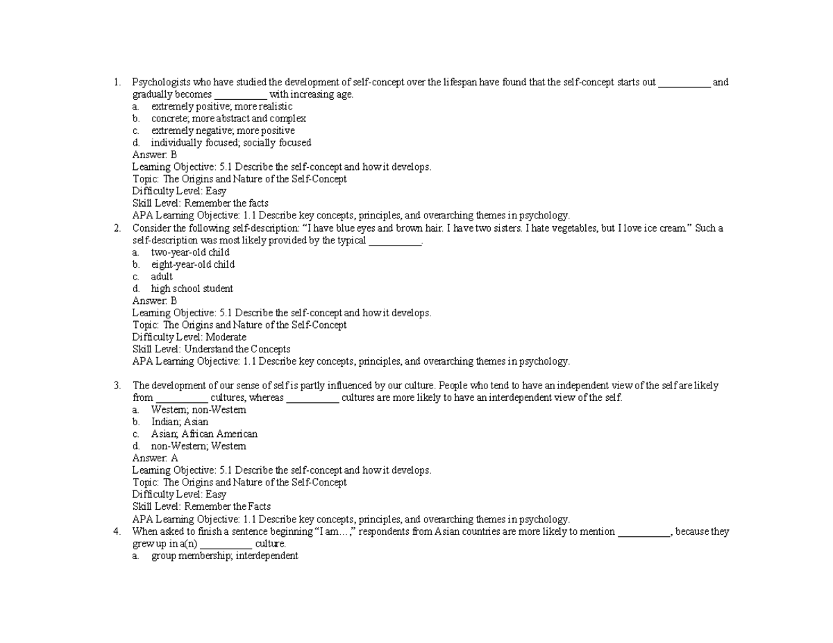 Psychology 101: Chapter 5 - Development of Self and Culture - Studocu
