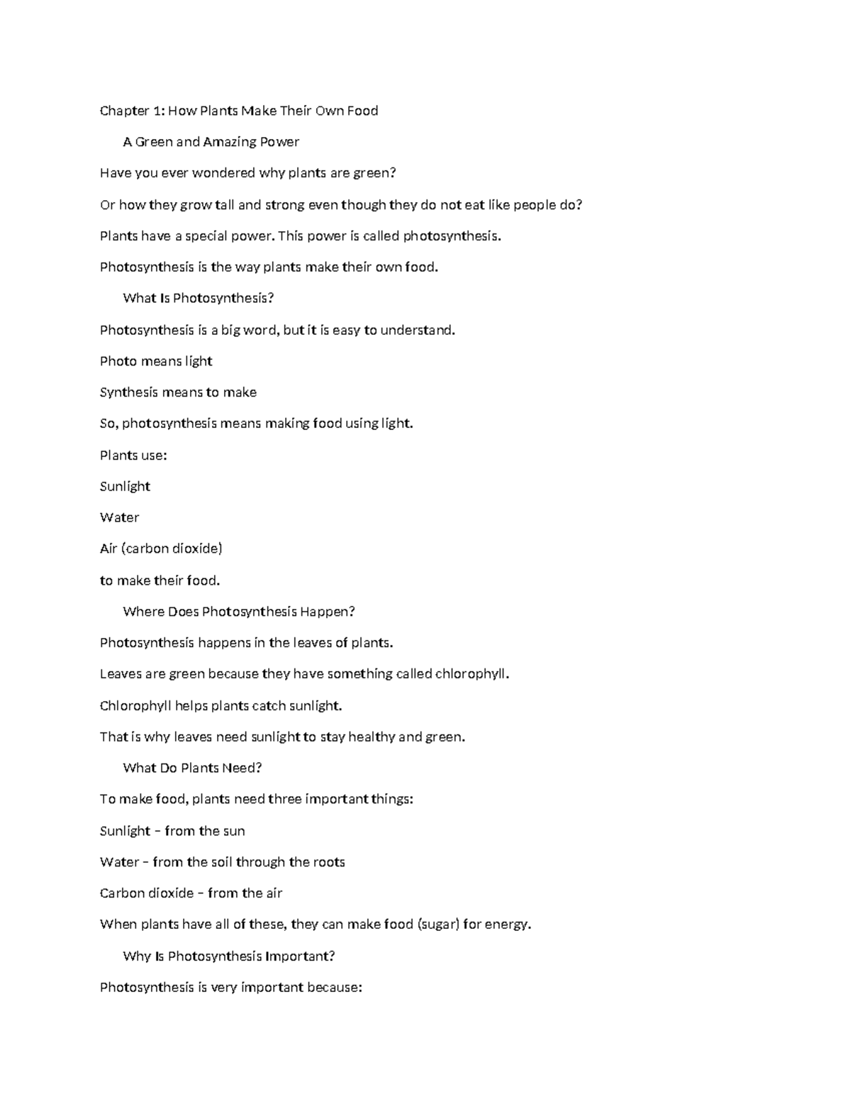 Chapter 1: Photosynthesis - How Plants Create Food - Studocu