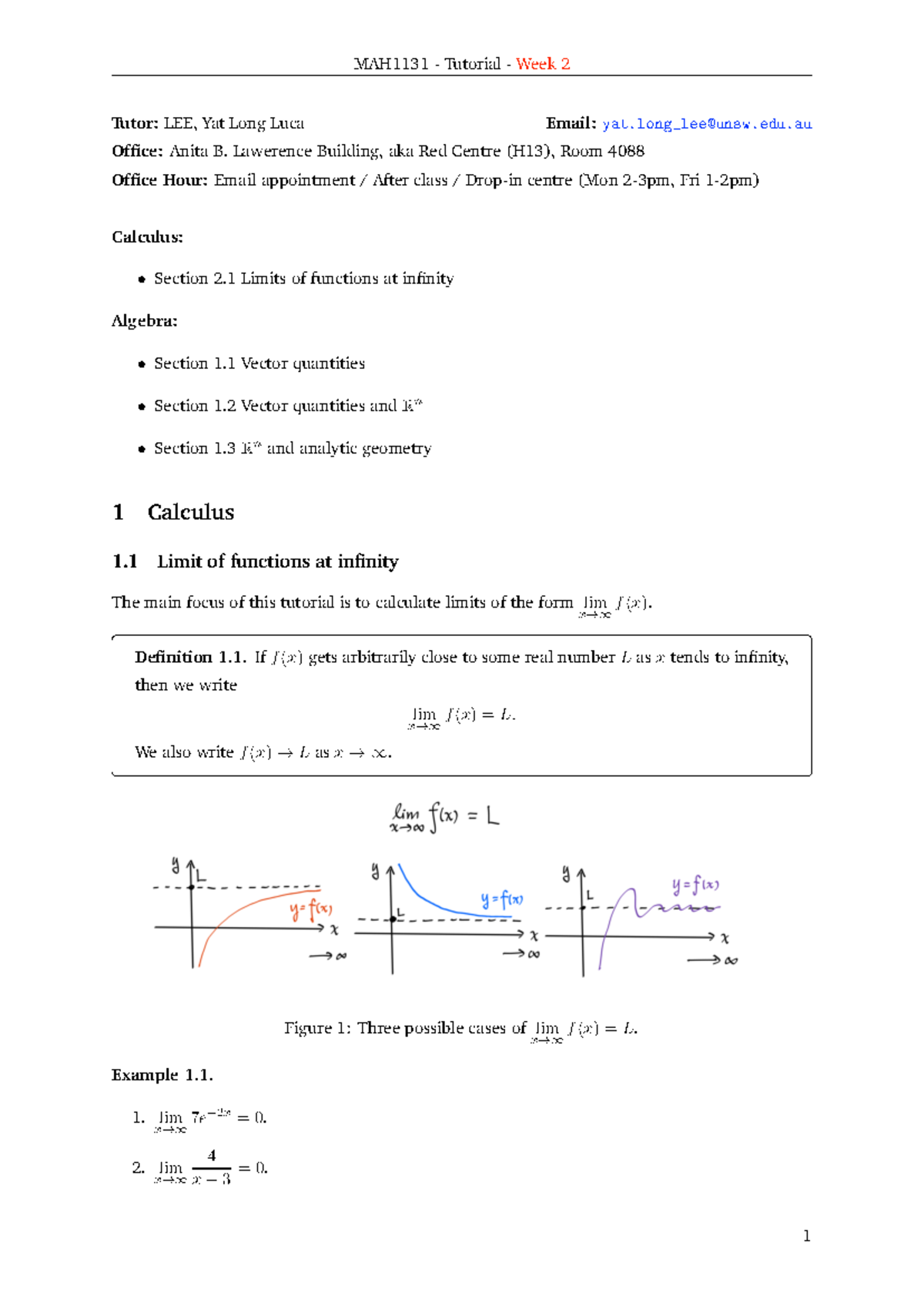 MATH1131 Tutorial Notes: Week 2 on Limits and Vectors - Studocu
